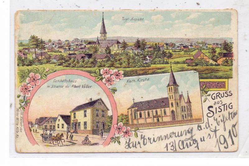 5370 KALL - SISTIG, Gruss aus - Lithographie, Panorama, Kath. Kirche ...