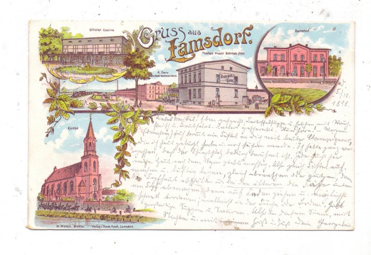 OBER-SCHLESIEN - LAMSDORF / LAMBINOWICE, Lithographie 1898, Bahnhof ...