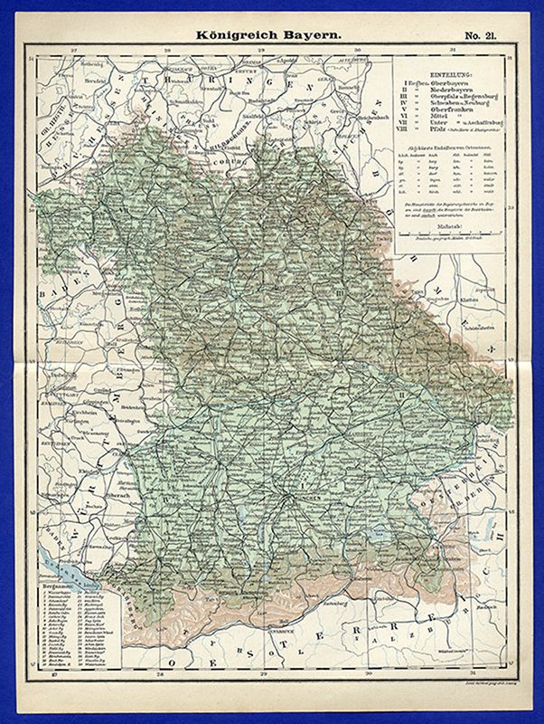 Alte Landkarte Deutsche Länder Königreich Bayern München Augsburg 1890 ...