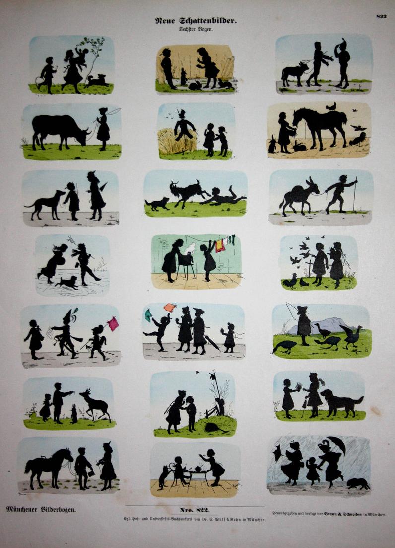 Neue Schattenbilder. Sechster Bogen. - Schattenriß Scherenschnitt ...