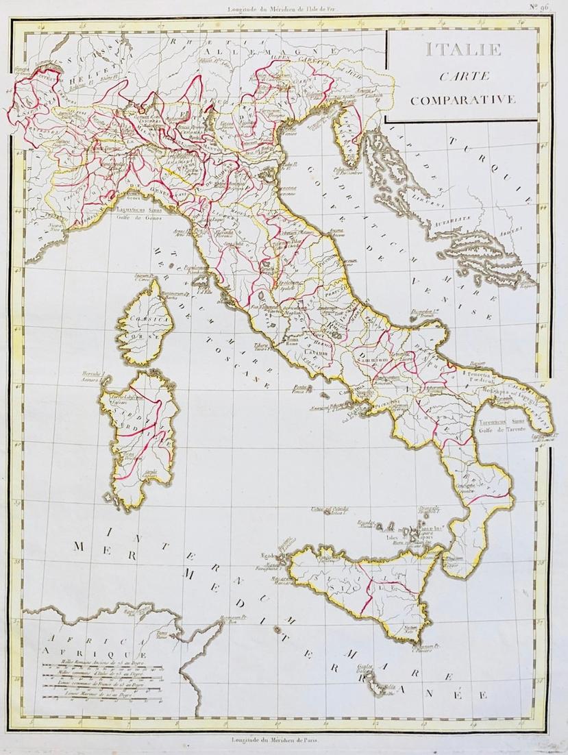 Italie. Carte Comparative. - Italia Italy Italien carta incisione map ...