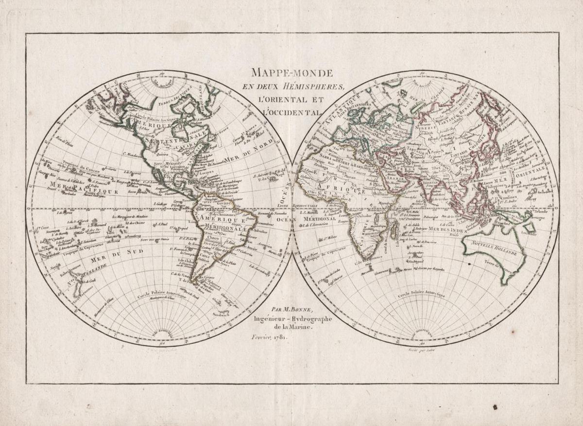 Mappemonde en Deux Hemispheres, l'Oriental et l'Occidental - World map ...