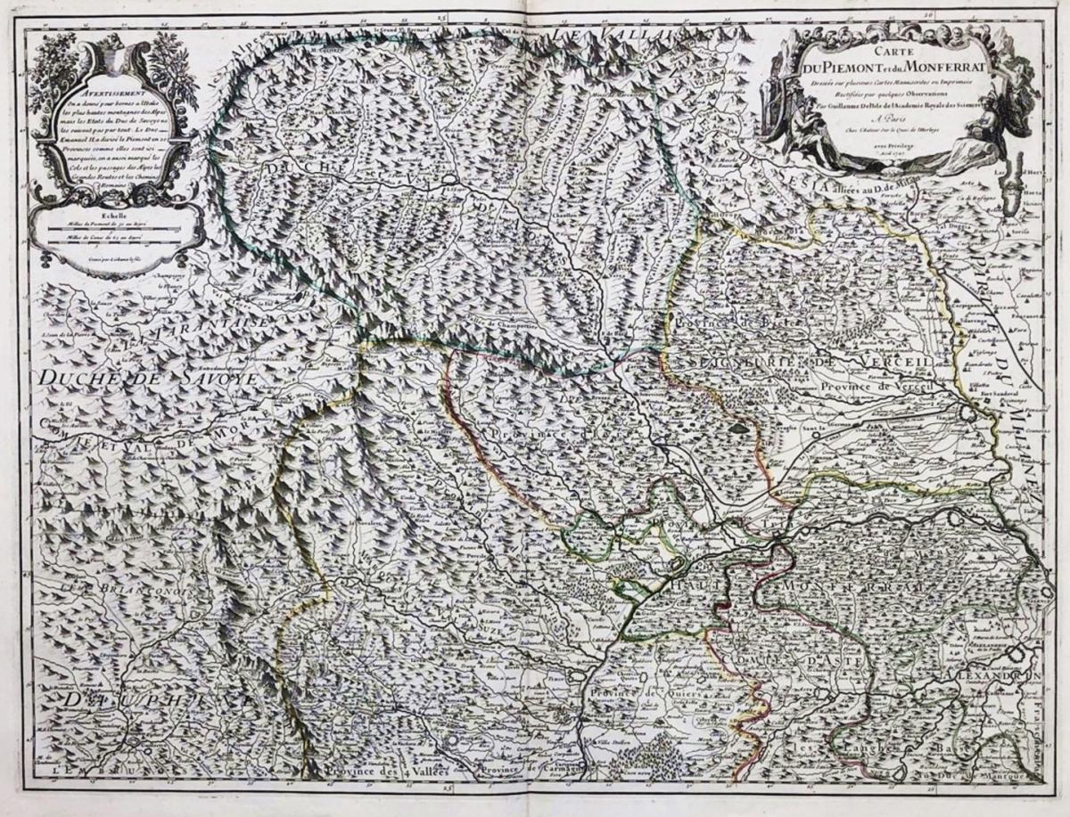 Carte du Piemont et du Monferrat - Piemonte Torino Vercelli Ivrea Aosta ...