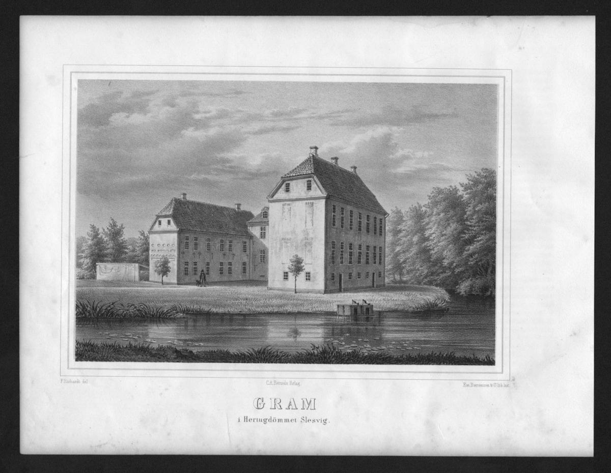 Gram slot Schloss Jütland Jylland Danmark Litografi Lithographie Nr ...