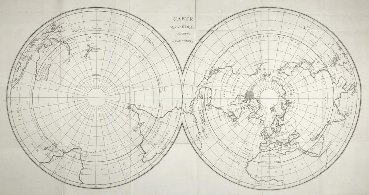 Carte magnetique des deux hemispheres - World Map North Pole Weltkarte ...