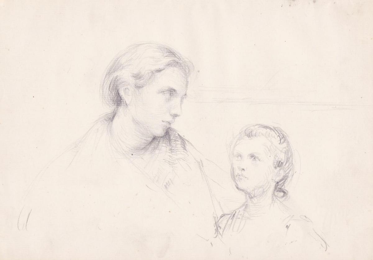 (Mutter und Tochter) - Mother and daughter / Mère et fille / Zeichnung ...