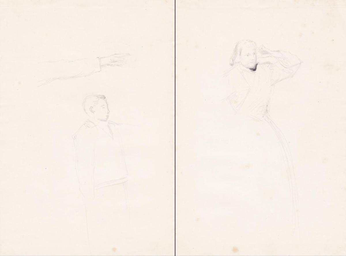 (Skizze einer Frau) - sketch of a woman / Zeichnung dessin drawing Nr ...