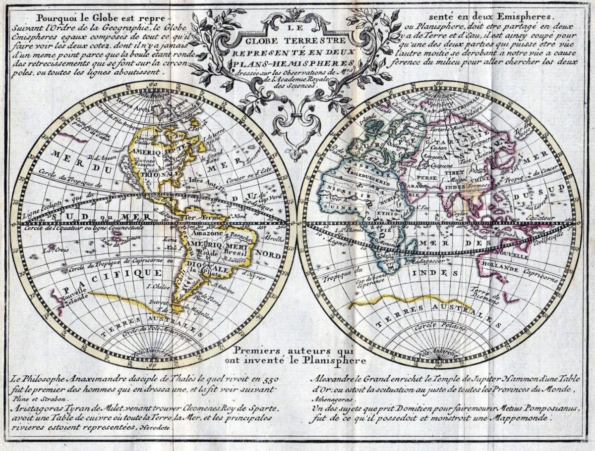 Le Globe Terrestre represente en deux Plans-Hemispheres - World Map Weltkarte Mappemonde ...