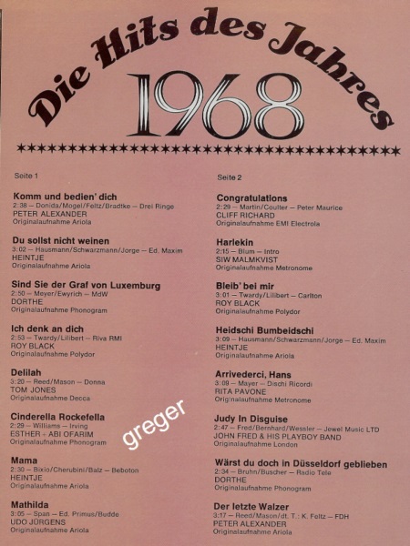 LP Die Hits des Jahres 1968 Nr.19 Nr. 1968 Nr.19 - oldthing: Schlager ...