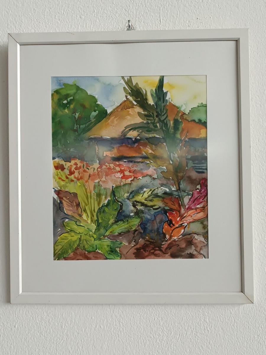 H210-Landschaftsbild-Aquarell-Bild-Gemälde-Passepartout-signiert-gerahmt- Nr. 144792561656 ...