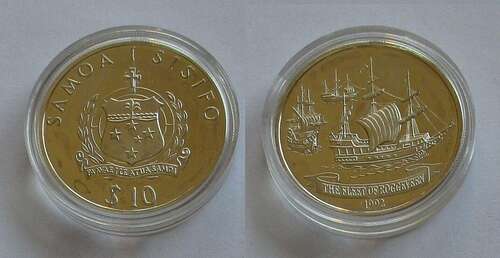10 Tala Silbermünze Samoa Schiffe Flotte von Jacob Roggeveen 1992 ...