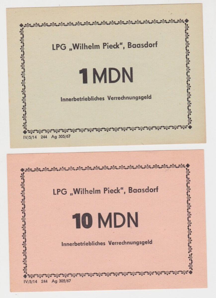1 & 10 MDN Banknoten DDR LPG "Wilhelm Pieck" Baasdorf 1967 (141017) Nr. 334534614830 - oldthing ...