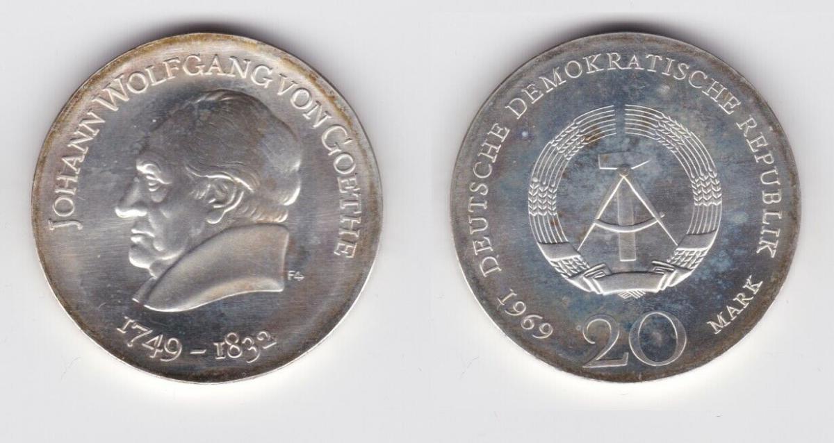 DDR Gedenk Münze 20 Mark Johann Wolfgang von Goethe 1969 Silber (136587) Nr. 234603465360 ...