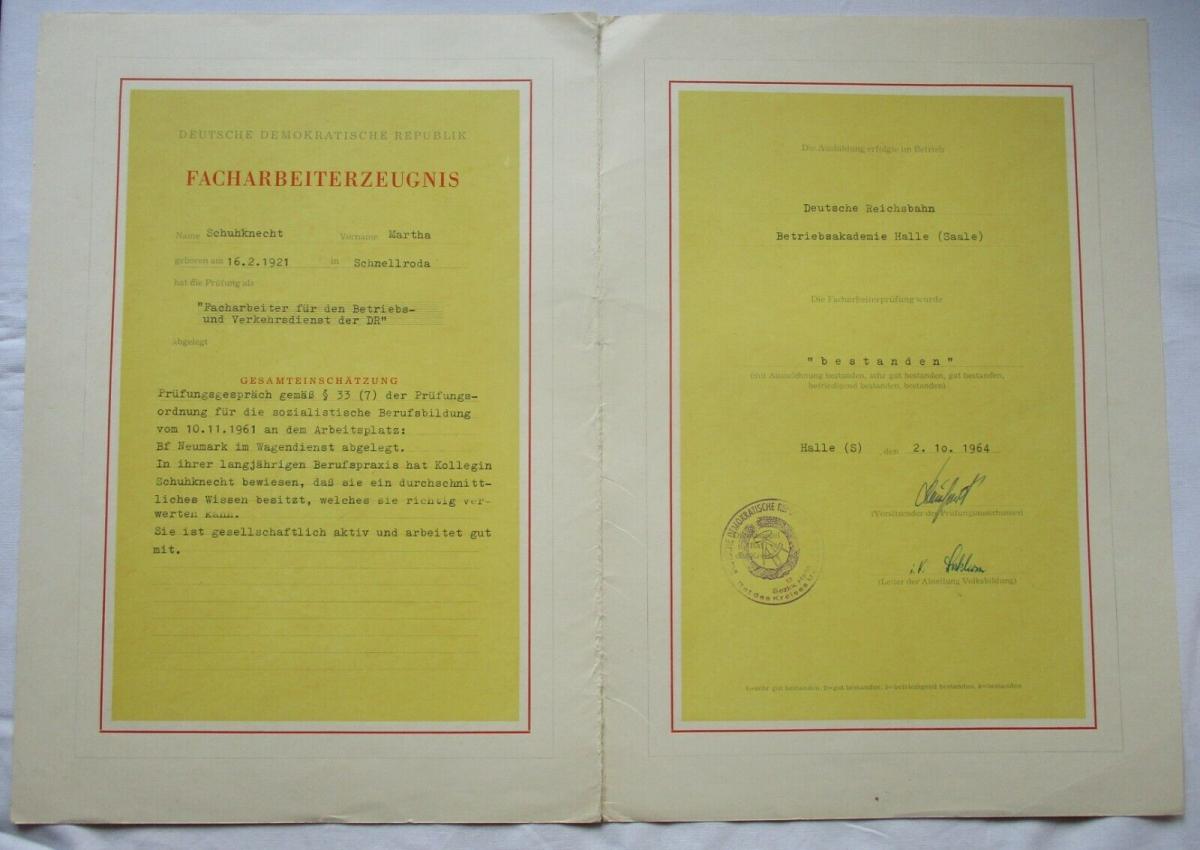 DDR Urkunde Facharbeiter Zeugnis Deutsche... | oldhting.de