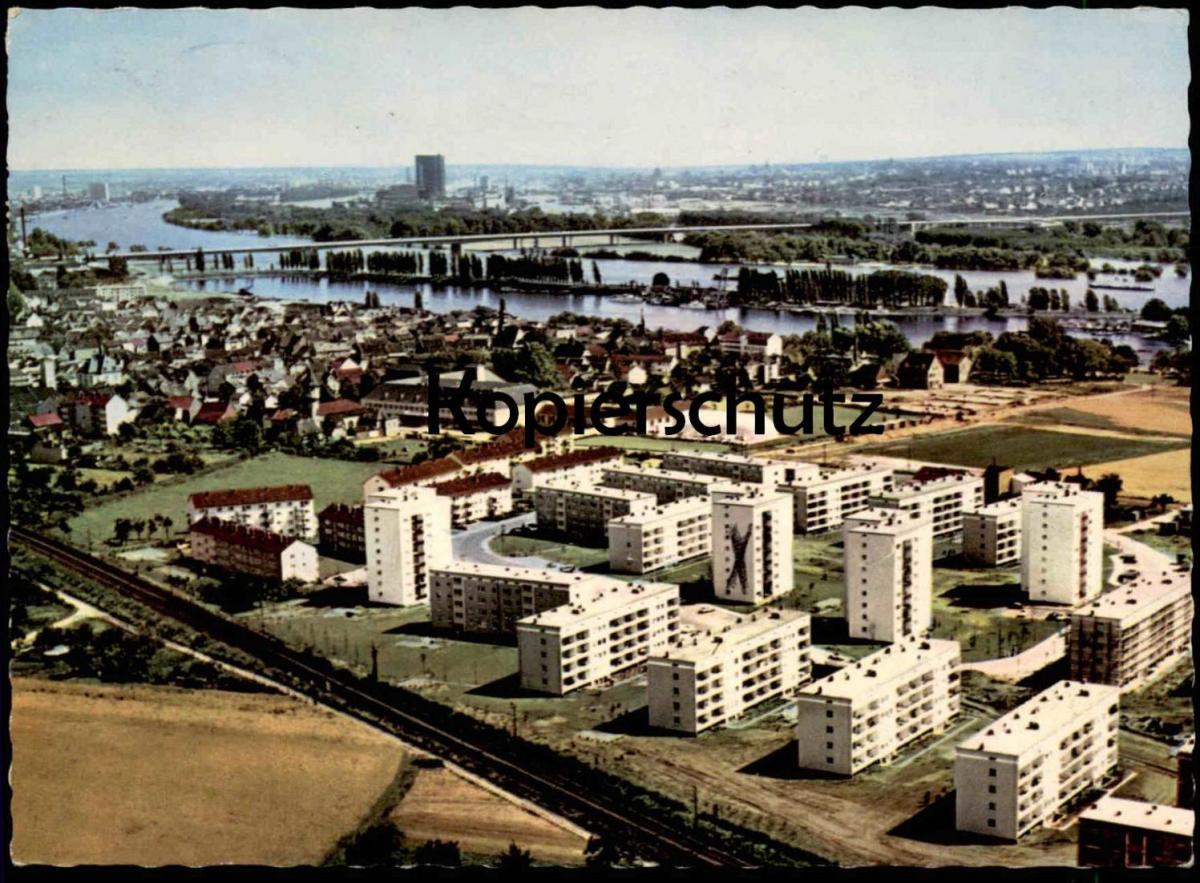 ÄLTERE POSTKARTE WIESBADEN SCHIERSTEIN Hochhäuser Siedlung Luftbild ...