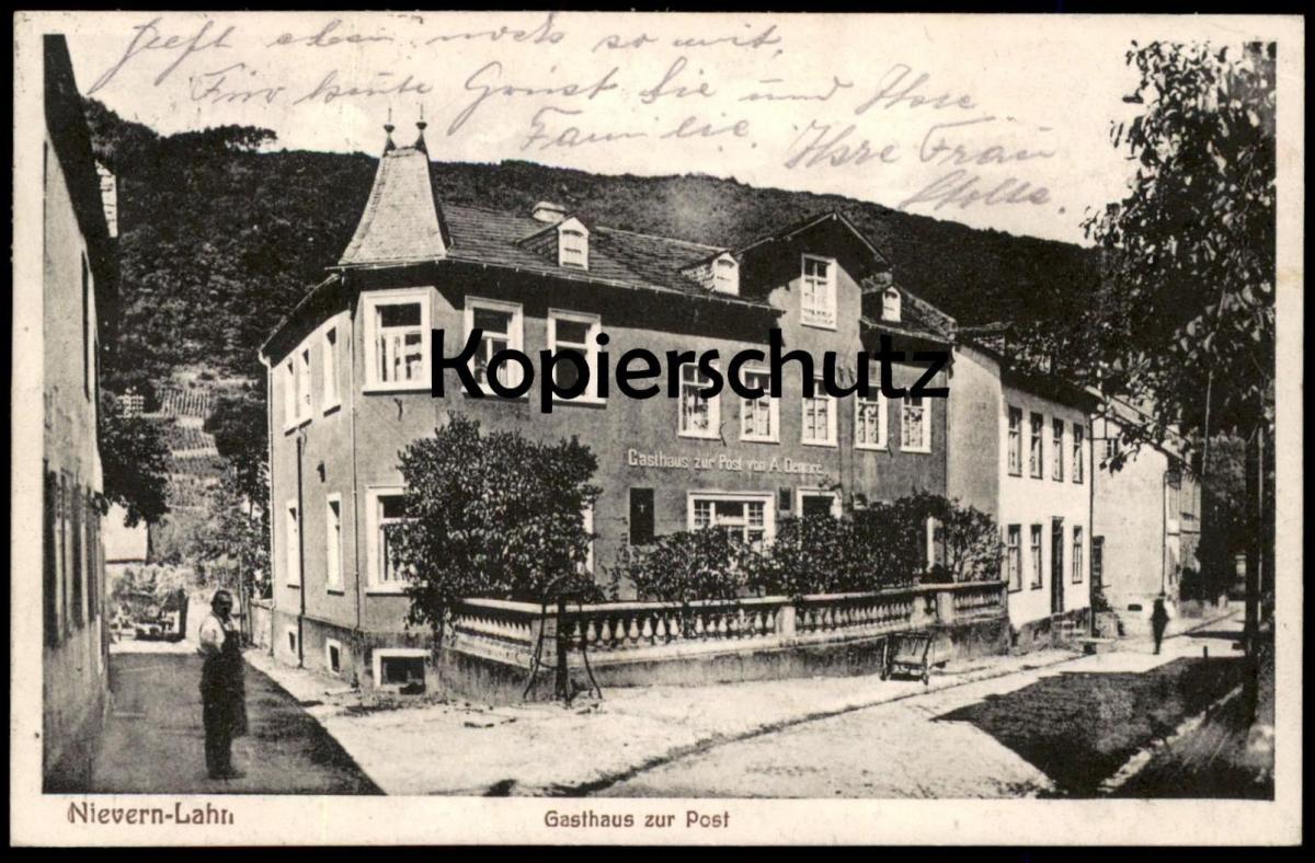 ALTE POSTKARTE NIEVERN LAHN GASTHAUS ZUR POST A. DEMARÉ BEI BAD EMS cpa ...