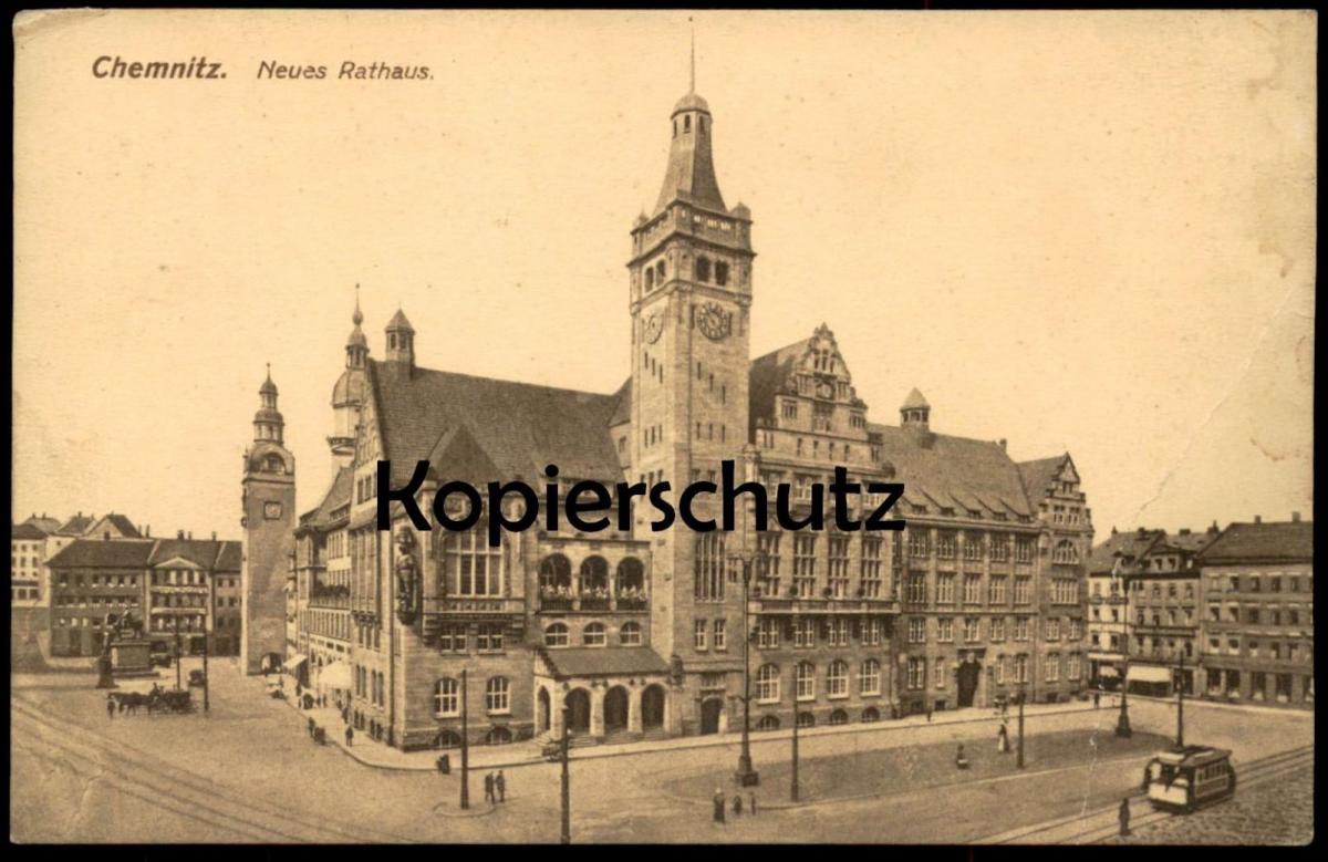ALTE POSTKARTE CHEMNITZ NEUES RATHAUS 1942 Strassenbahn tram tramway AK ...