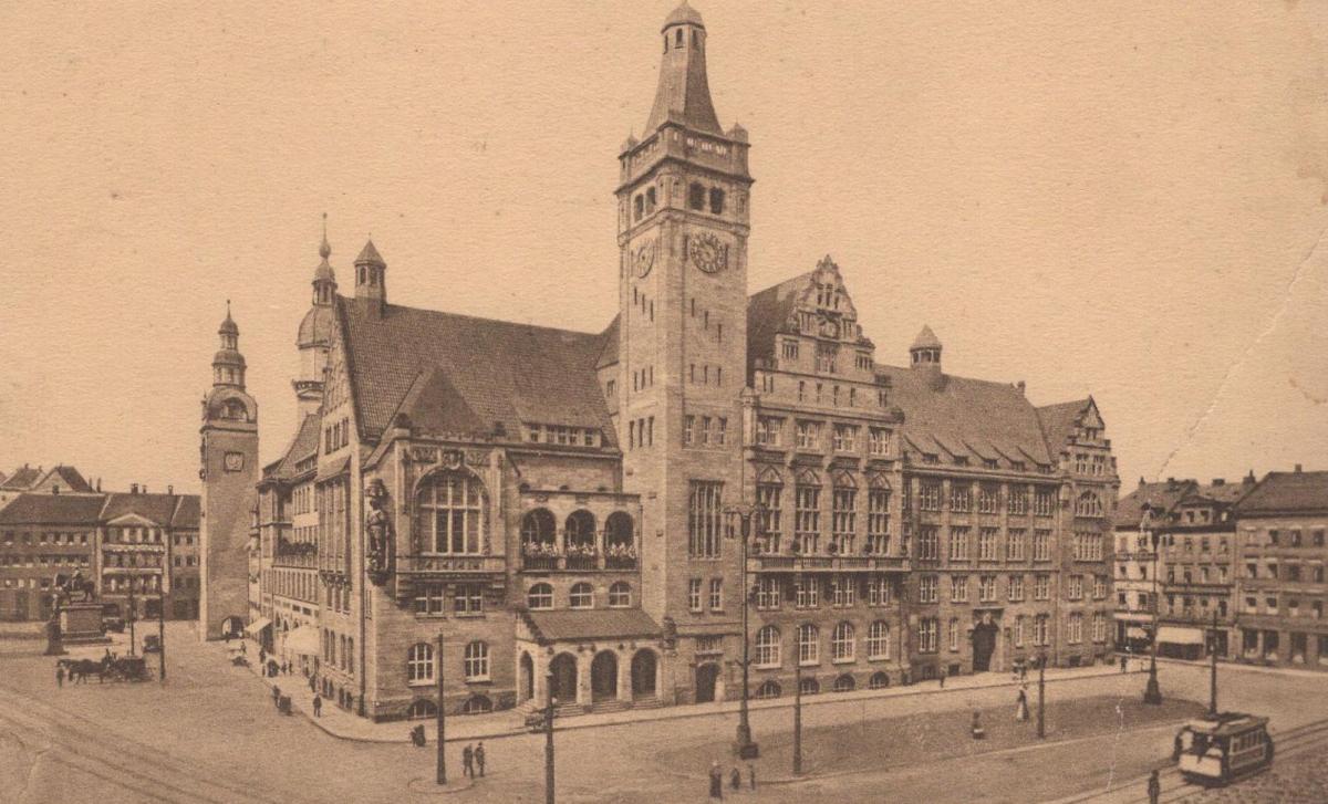 ALTE POSTKARTE CHEMNITZ NEUES RATHAUS 1942 Strassenbahn tram tramway AK ...