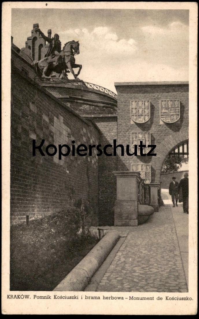 ALTE POSTKARTE KRAKOW POMNIK KOSCIUSZKI I BRAMA HERBOWA MONUMENT DE KOSCIUSZKO Wappen Blason ...