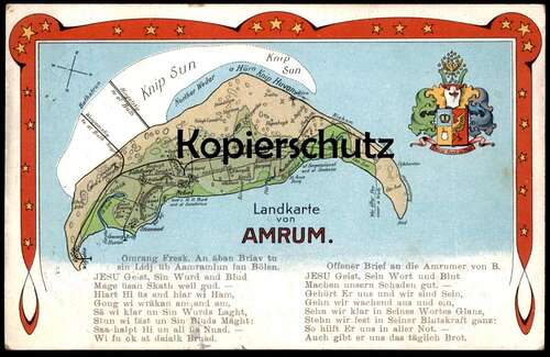 ALTE POSTKARTE LANDKARTE VON INSEL AMRUM ÖMRANG FRESK Nebel map carte ...