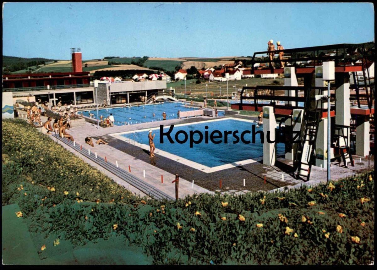 POSTKARTE PLEYSTEIN SCHWIMMBAD Freibad Sprungturm open air swimming ...