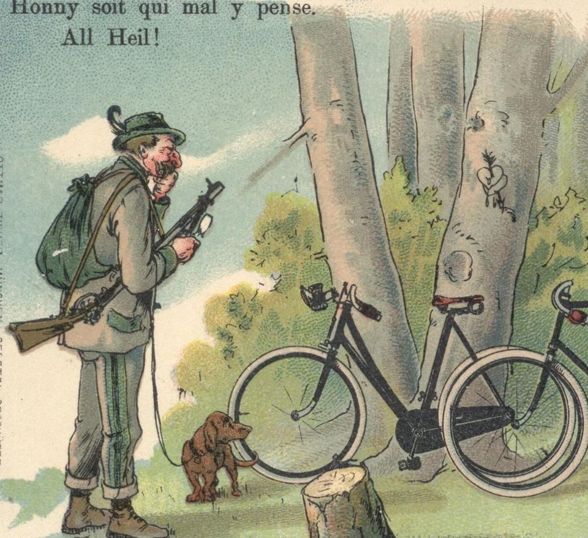 ALTE POSTKARTE JÄGER ERWISCHT LIEBESPAAR ALL HEIL RAD DACKEL JAGD ...