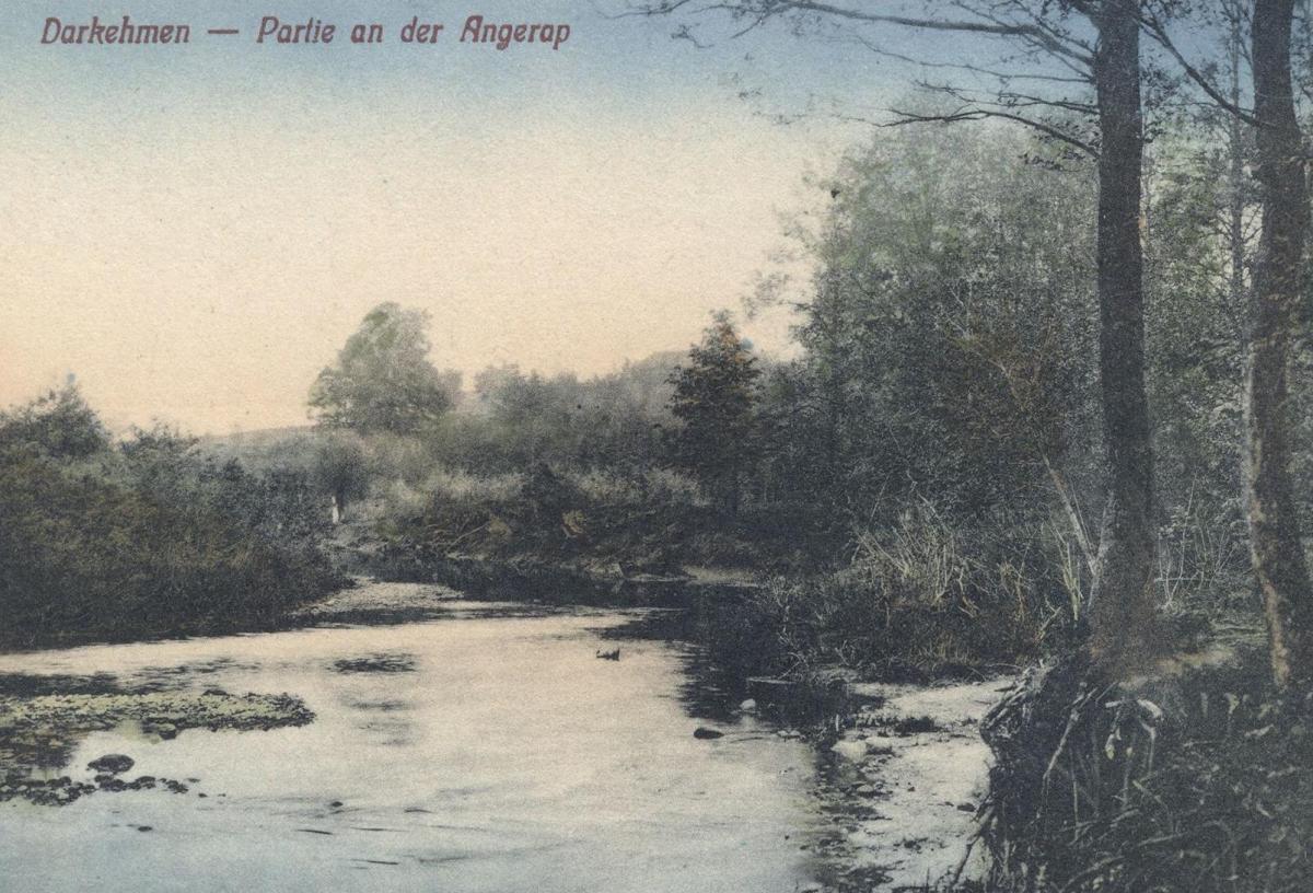 ALTE POSTKARTE DARKEHMEN PARTIE AN DER ANGERAP OSJORSK OSTPREUSSEN ...