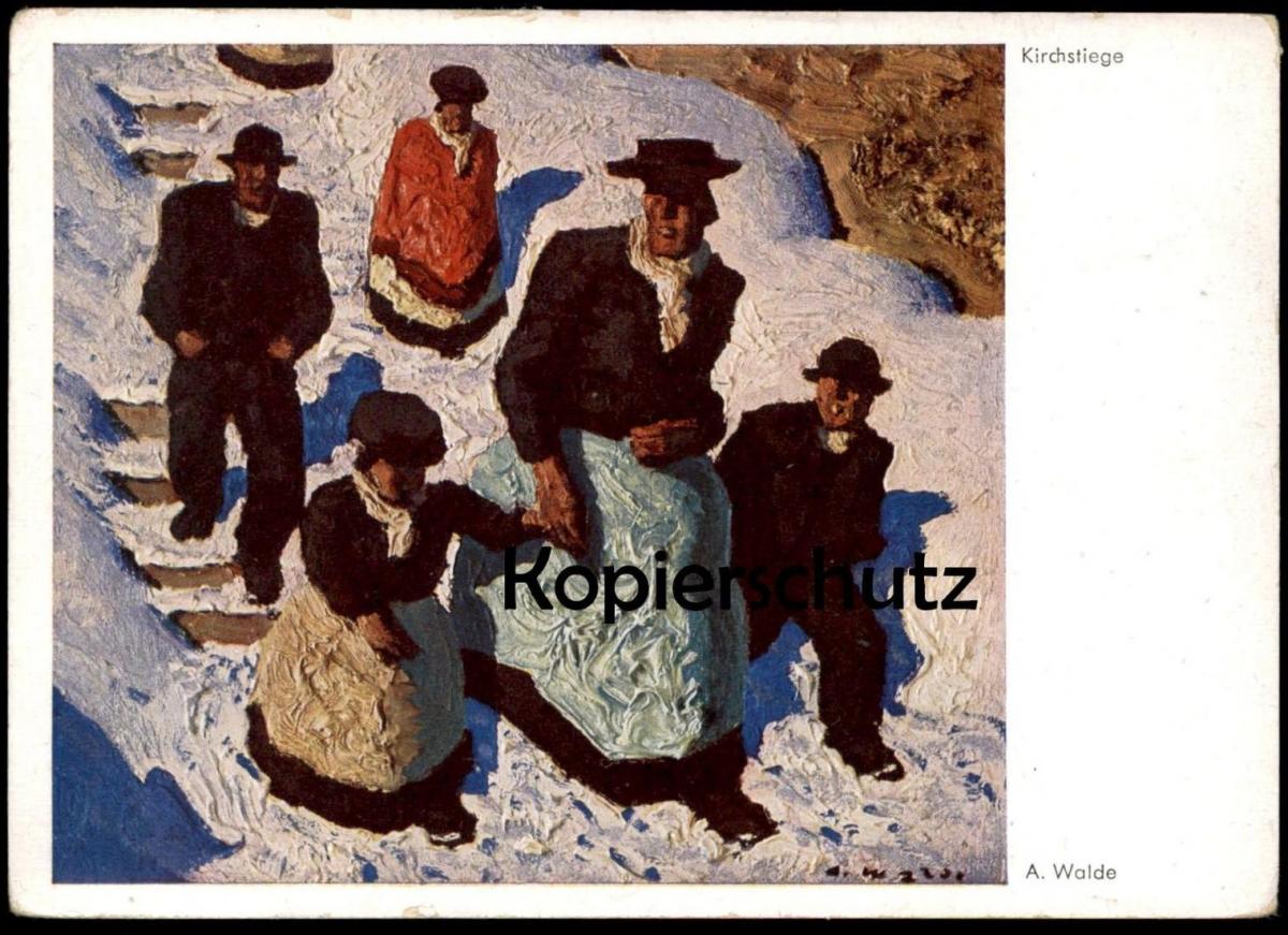 ALTE KÜNSTLER POSTKARTE KIRCHSTIEGE SIGN. ALFONS WALDE Maler Peintre ...