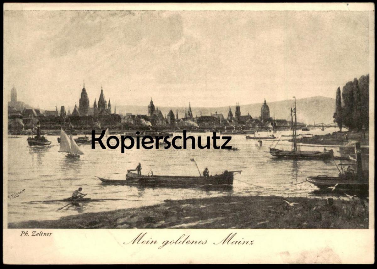 ÄLTERE POSTKARTE MEIN GOLDENES MAINZ RHEIN FRACHTSCHIFF SCHIFF SCHIFFE ...