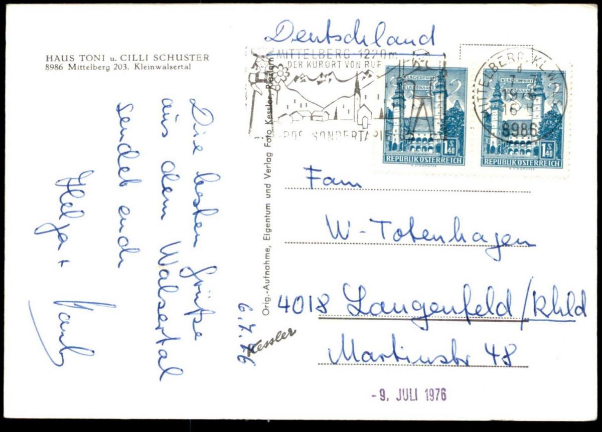 ÄLTERE POSTKARTE MITTELBERG HAUS TONI UND CILLI SCHUSTER VW KÄFER ...