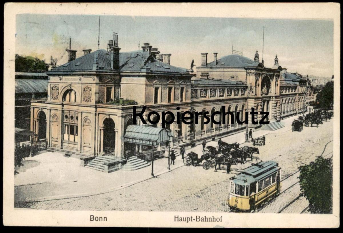 ALTE POSTKARTE BONN AM RHEIN HAUPT-BAHNHOF KUTSCHEN STRASSENBAHN tram ...