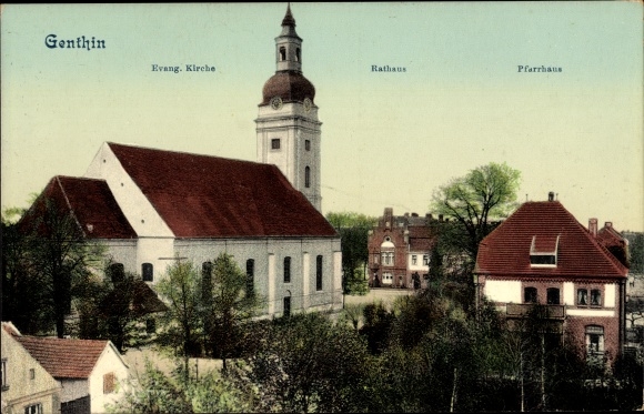AK / Ansichtskarte Genthin Rathaus Kino Persiluhr Stadtpanorama Elbe ...