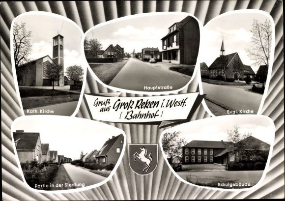 Ak Groß Reken in Westfalen, Kath. u. Evgl. Kirche, Hauptstraße ...