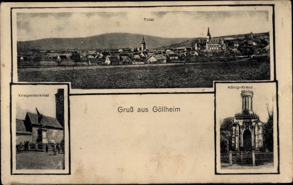 Ak Göllheim in der Pfalz, Gesamtansicht, Kriegerdenkmal, Königkreuz Nr ...