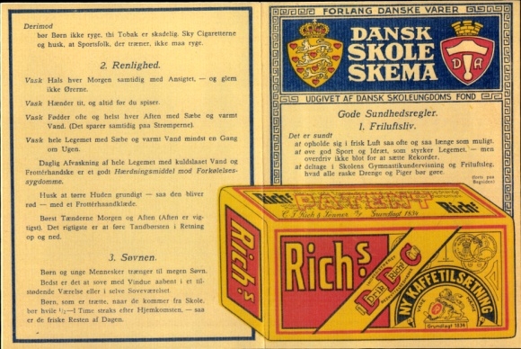 Stundenplan, Dansk Skole Skema, Reklame Rich`s Kaffee, Dänemark, Wappen ...
