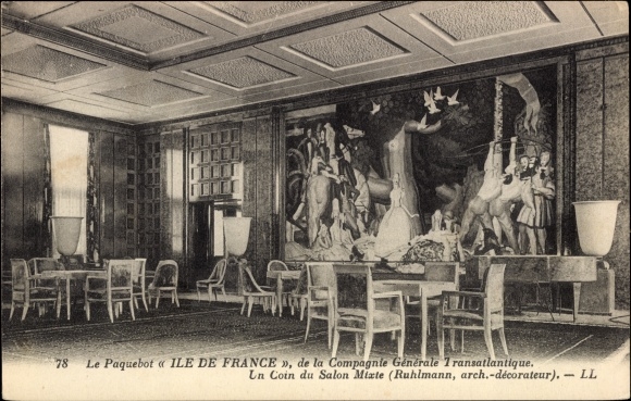 Ak Paquebot Ile de France, CGT French Line, Interieur, Un Coin du Salon ...