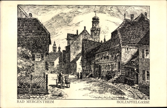 Künstler Ak Batling, H., Bad Mergentheim in Tauberfranken, Partie an der Holzapfelgasse Nr ...