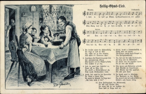 Lied Künstler Ak Schneider, Rud., Heilig Ohmd Lied, Familie beim Bleigießen, Wilhelm Vogel Nr ...