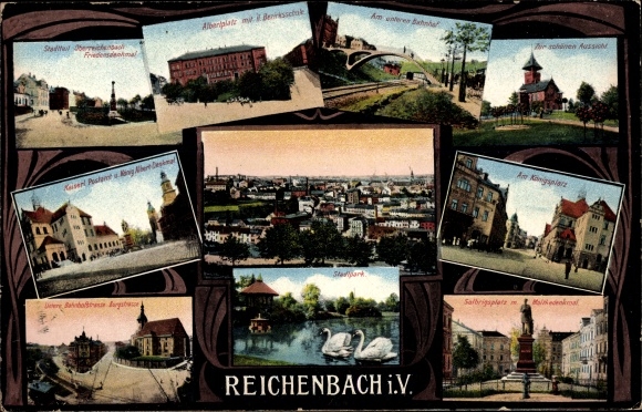 Ak Reichenbach im Vogtland, Albertplatz, Königsplatz, Stadtpark ...