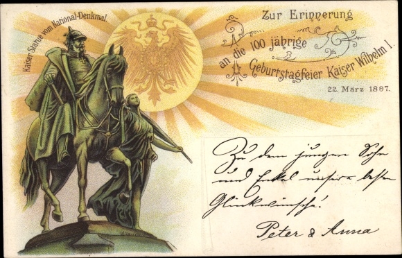 Litho Berlin, Kaiser Wilhelm I., 100jh Geburtstag 1897, Denkmal Nr ...