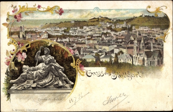 Litho Stuttgart in Baden Württemberg, Eberhards Gruppe, Totalansicht ...