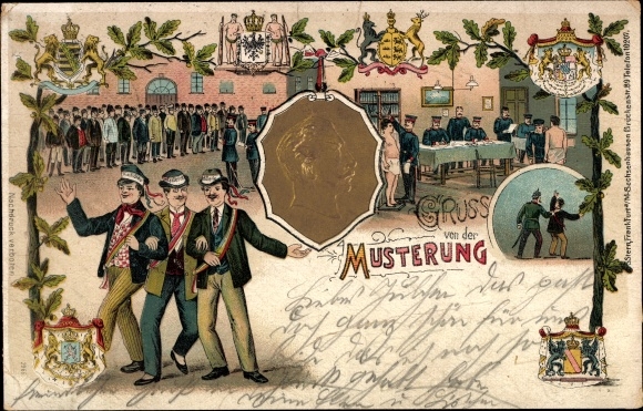 Präge Litho Gruß von der Musterung, Kaiser Wilhelm II. Nr. 3730822 ...