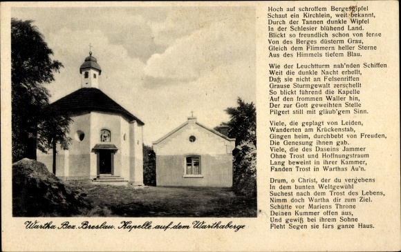 Ak Bardo Śląskie Wartha Schlesien, Kapelle auf dem Warthaberge, Gedicht ...
