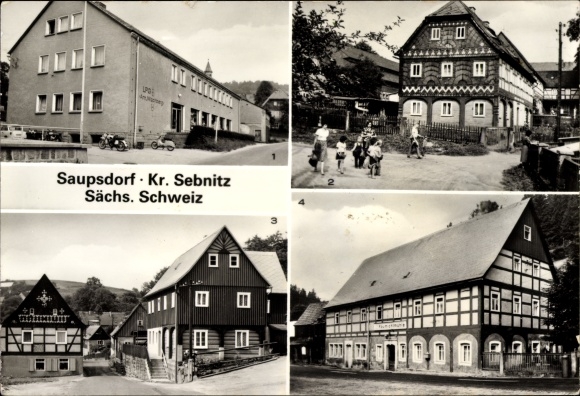 Ak Saupsdorf Sebnitz Sächsische Schweiz, Einkaufszentrum, Umgebindehaus ...