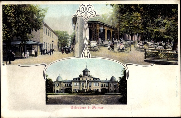 Ak Belvedere Weimar, Schloss, Gasthof, Innen- und Außenansicht Nr ...