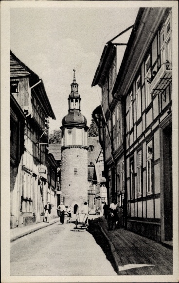 Ak Stolberg im Harz, Niedergasse mit Saigerturm Nr. 3685983 - oldthing ...