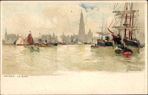 Künstler Litho Cassiers, H., Antwerpen Anvers Flandern, La Rade, Hafen ...