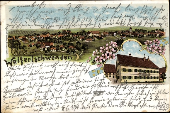 Litho Wolfertschwenden Unterallgäu, Blick auf den Ort, Brauerei und Gasthaus Nr. 10396901 ...