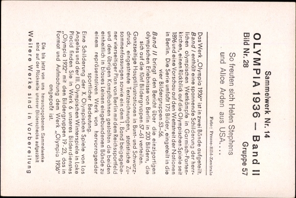 Sammelbild Olympia 1936, US Amerikanische Athletinnen Helen Stephens ...