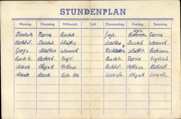Stundenplan (klappbar) ALMA Schulbedarf, Hefte, Schulmappen um 1950 Nr. 10634438 - oldthing ...